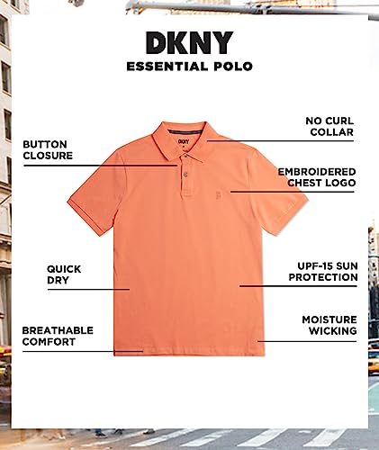 DKNY Men’s Polo Shirt – Cotton Mens Short Sleeve Polo Shirts | No Curl Collar Quick Dry Regular Fit Moisture-Wicking Golf Shirt for Men (Sizes: S-2XL) Coral