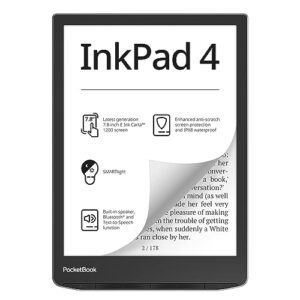 pocketbook inkpad 4 | eye-friendly audio & e-book reader | large 7.8ʺ e-ink display | anti-scratch protection | text-to-speech function | bluetooth® | built-in speaker | smartlight | ipx8 waterproof