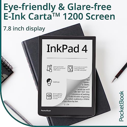 PocketBook InkPad 4 | Eye-Friendly Audio & E-Book Reader | Large 7.8ʺ E-Ink Display | Anti-Scratch Protection | Text-to-Speech Function | Bluetooth® | Built-in Speaker | SMARTlight | IPX8 Waterproof