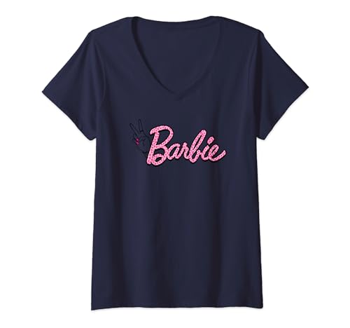 Barbie - Pink Leopard Print Logo V-Neck T-Shirt