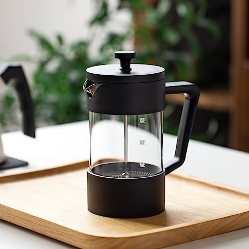 TWOFUTU French Press Coffee Maker, Stainless Steel/High Borosilicate Glass Coffee Press, Cold and Hot Coffee Pot, Suitable Use for Restaurants, Home Kitchens, Travel or Offices. 600ml, Black.