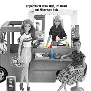 Barbie Replacement Parts for Fresh 'n Fun Food Truck Doll Playset - GMW07 ~ Replacement Drink Cups, Ice Cream and Silverware