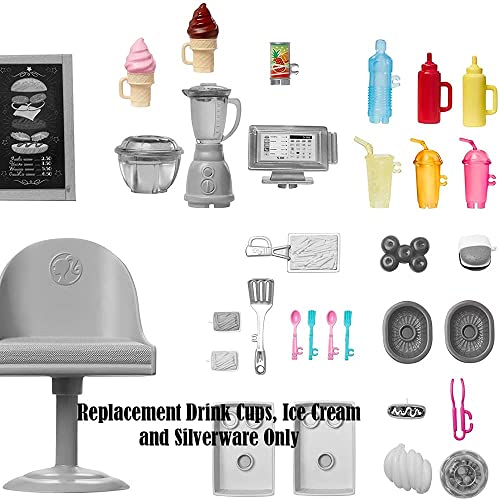 Barbie Replacement Parts for Fresh 'n Fun Food Truck Doll Playset - GMW07 ~ Replacement Drink Cups, Ice Cream and Silverware