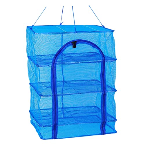 Toddmomy Fish Drying Net, 4 Layers Hanging Drying Fish Net Hanging Mesh Dryer Foldable Drying Net with Zippers Laundry Rack Net for Shrimp Fish Fruit Vegetables Herb