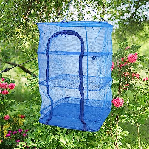 Toddmomy Fish Drying Net, 4 Layers Hanging Drying Fish Net Hanging Mesh Dryer Foldable Drying Net with Zippers Laundry Rack Net for Shrimp Fish Fruit Vegetables Herb