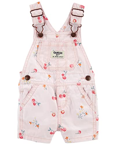 OshKosh B'Gosh Girls' World's Best Overalls, Pink Cherry Shortall, 18M