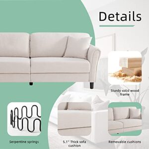 Vongrasig 87.4" Loveseat Sofa, Mid Century Modern Linen Fabric 3-Seater Love Seat Couch with Curved Armrest for Living Room, Bedroom, Apartment and Small Space (Beige)