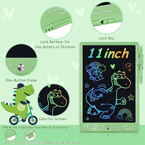 LCD Writing Tablet, 11 Inch Colorful Doodle Board Kids Drawing Tablet, Reusable Electronic Drawing Pad, Toddler Learning Educational Toys Gifts for 3 4 5 6 7 8 Years Old Girls Boys (Green)