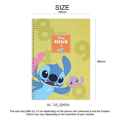 Stitch Character Half Line Spring Note - Cute 10.2 x 7.4 in Spiral Bound Notebook with Unique Half-Lined Pages, Durable Hardcover, Ideal for Writing & Drawing - for Students, Kids and Adults (Green)