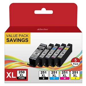 mx922 printer ink cartridges for canon 250 and 251 ink cartridges pgi-250xl cli-251xl to use with pixma ix6820 mx920 mx922 ip8720 mg5520 mg7520 mg7120 mg6620 (pgbk black cyan magenta yellow, 5 pack)