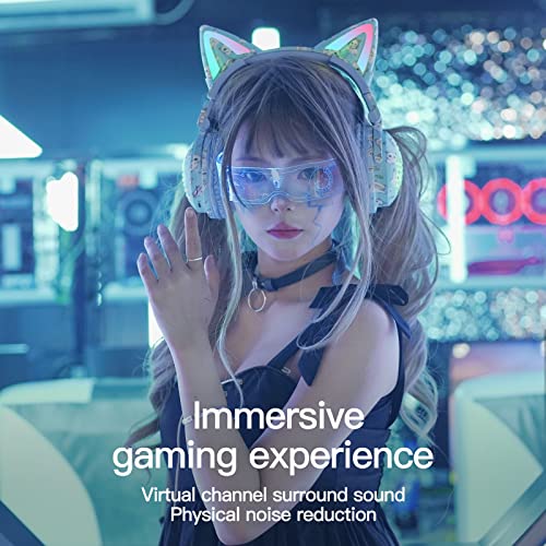 KERHAND 2023-NEW Cosplay Cute Cat Ear Wireless Headphones, Bluetooth Earphones with Foldable LED Light(RGB), Perfect for Gaming and Music,Compatible Phone Tablet or Laptop(Blue)