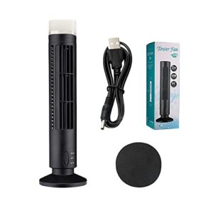 VKEKIEO Oscillating Tower Fan with Light, Small Quiet Cooling Fans Lamp, Electric USB Desk Light with Bladeless Fan for Bedroom Home Office Room, Standing Fan Night Light (Black)