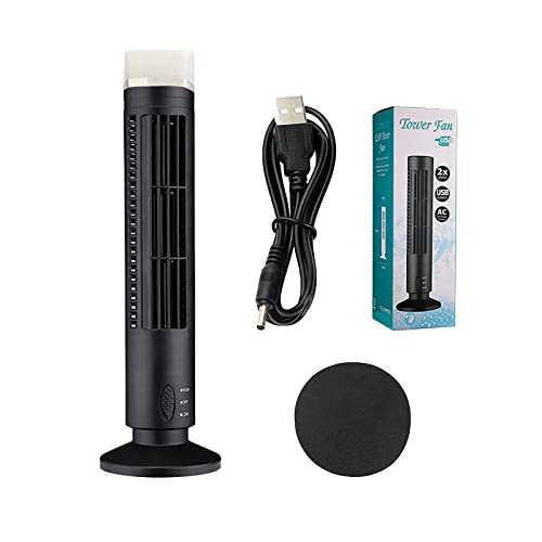 VKEKIEO Oscillating Tower Fan with Light, Small Quiet Cooling Fans Lamp, Electric USB Desk Light with Bladeless Fan for Bedroom Home Office Room, Standing Fan Night Light (Black)