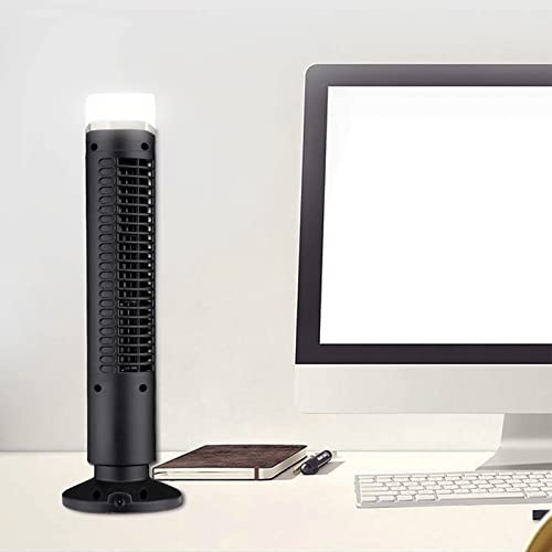 VKEKIEO Oscillating Tower Fan with Light, Small Quiet Cooling Fans Lamp, Electric USB Desk Light with Bladeless Fan for Bedroom Home Office Room, Standing Fan Night Light (Black)