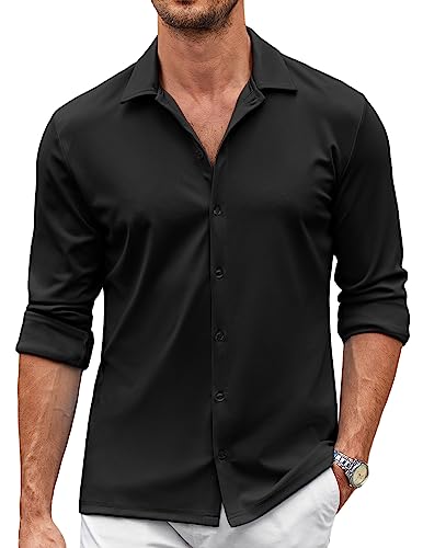 COOFANDY Men's Long Sleeve Button Down Shirts Stretchy Business Casual Shirt Black