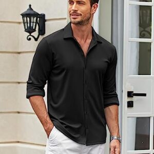 COOFANDY Men's Long Sleeve Button Down Shirts Stretchy Business Casual Shirt Black