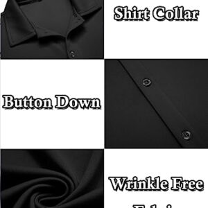 COOFANDY Men's Long Sleeve Button Down Shirts Stretchy Business Casual Shirt Black