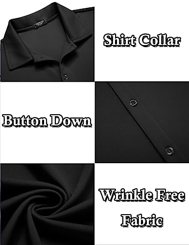 COOFANDY Men's Long Sleeve Button Down Shirts Stretchy Business Casual Shirt Black