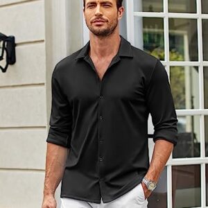 COOFANDY Men's Long Sleeve Button Down Shirts Stretchy Business Casual Shirt Black