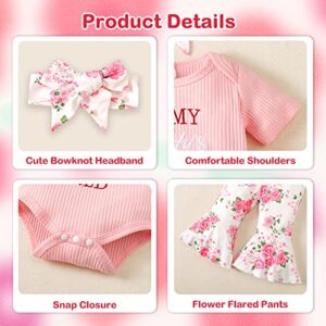 Tokidaring Infant Baby Girl Romper Bodysuit Tops Flared Bell Bottom Pants Cute Summer Outfits with Headband 3-6M Pink