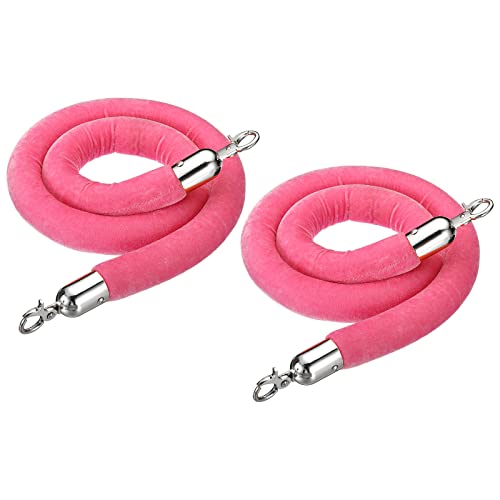 PATIKIL 5 Feet Pink Velvet Stanchion Rope, 2 Pack Crowd Control Barrier Rope with Snap Hooks for Posts Stand Queue Divider of Hotel Theater, Silver