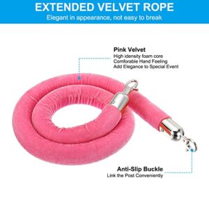 PATIKIL 5 Feet Pink Velvet Stanchion Rope, 2 Pack Crowd Control Barrier Rope with Snap Hooks for Posts Stand Queue Divider of Hotel Theater, Silver