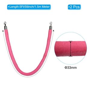 PATIKIL 5 Feet Pink Velvet Stanchion Rope, 2 Pack Crowd Control Barrier Rope with Snap Hooks for Posts Stand Queue Divider of Hotel Theater, Silver