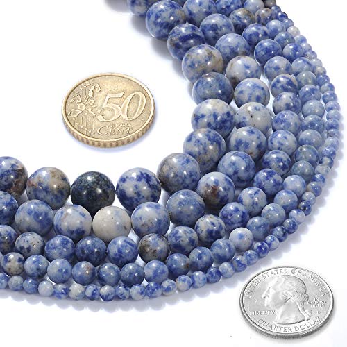 6mm Natural Blue Spot Gemstone Round Loose Beads Crystal Stone Bracelet Necklace Accessories Crafts for Jewelry Making DIY,1 Strand 15"