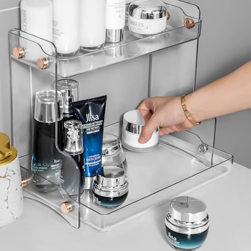 Ykpoqir Acrylic Bathroom Organizer Countertop 2-Tier Makeup Organizer Bathroom Counter Shelf Storage Organization Bathroom Trays, Holders for Kitchen, Dresser