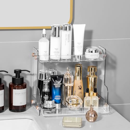 Ykpoqir Acrylic Bathroom Organizer Countertop 2-Tier Makeup Organizer Bathroom Counter Shelf Storage Organization Bathroom Trays, Holders for Kitchen, Dresser