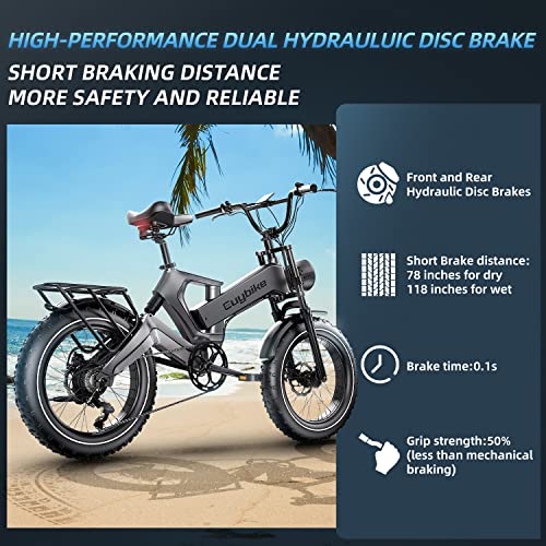 EUY Electric Bike for Adults,[Unibody Magnesium Alloy] 1000W Motor 48V 25Ah/16AH Battery Folding Electric Bicycles, 20" Fat Tire Electric Bike,Snow Beach Mountain Ebike,Full Suspension,8 Speed Gears