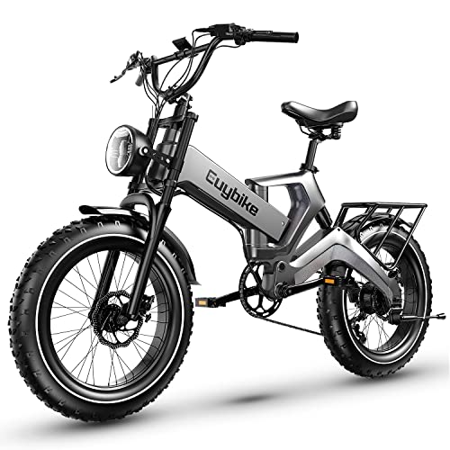 EUY Electric Bike for Adults,[Unibody Magnesium Alloy] 1000W Motor 48V 25Ah/16AH Battery Folding Electric Bicycles, 20" Fat Tire Electric Bike,Snow Beach Mountain Ebike,Full Suspension,8 Speed Gears