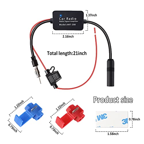 Hidden Car Antenna Booster Amplifier Strengthen 25db,Universal 12V FM AM Radio Antenna Adapter for Car Stereo,Audio,Radio,Media,Head Unit Receiver