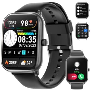 smart watch 1.96″ with bluetooth call message alert, smart watch for men with heart rate blood pressure blood oxygen sleep body temperature monitoring, 350mah with 100+ sports modes for ios, android