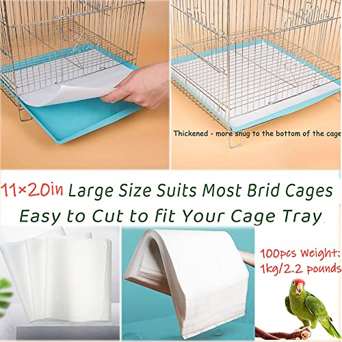 100PCS Bird Cage Liner Papers,11×20in Disposable Bamboo Charcoal Fibre Cage Paper Liners Precut Absorbent Cushion Pad Mat Accessories for Pet Bird Parrot