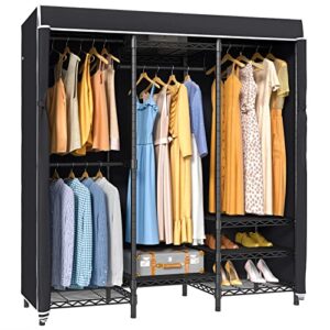 vipek v5c covered clothes rack heavy duty portable closet wardrobe, freestanding black metal clothing rack with black dustproof cover, adjustable custom closet rack, 57.9"l x 17.3"w x 76.4"h (medium)