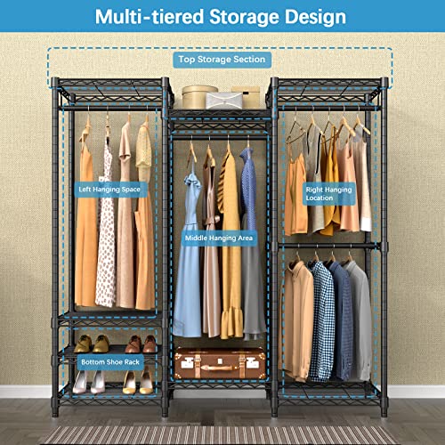 VIPEK V5C Covered Clothes Rack Heavy Duty Portable Closet Wardrobe, Freestanding Black Metal Clothing Rack with Black Dustproof Cover, Adjustable Custom Closet Rack, 57.9"L x 17.3"W x 76.4"H (Medium)