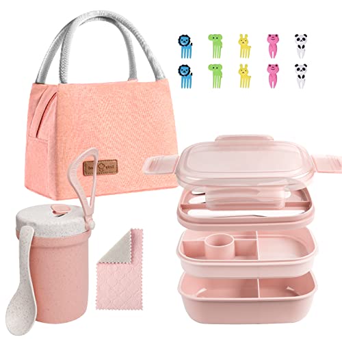 ZMYGOLON Bento Lunch Box for Kids, Lunch Bento Box Container Leak-proof for Kids Adults Teens School, Upgrade Lunch Containers pink set