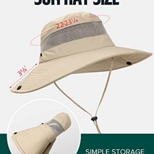 Sun Hat with Two Ponytail Hole for Women, Womens UV Protection Wide Brim Foldable Waterproof Beach Bucket Fishing Safari Hat