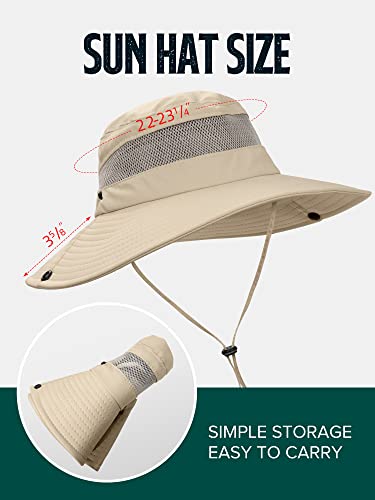 Sun Hat with Two Ponytail Hole for Women, Womens UV Protection Wide Brim Foldable Waterproof Beach Bucket Fishing Safari Hat