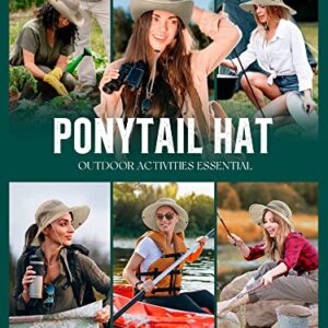 Sun Hat with Two Ponytail Hole for Women, Womens UV Protection Wide Brim Foldable Waterproof Beach Bucket Fishing Safari Hat