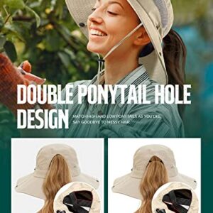 Sun Hat with Two Ponytail Hole for Women, Womens UV Protection Wide Brim Foldable Waterproof Beach Bucket Fishing Safari Hat