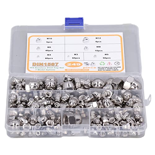 Acorn Hex Cap Nuts, Acorn Cap Nuts, 249Pcs Hex Acorn Cap Nut Assortment Kit M3 M4 M5 M6 M8 M10 DIN1587 304 Stainless