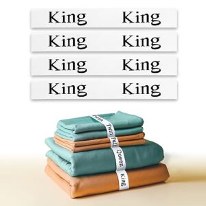 bed sheet organizer bands for linen closet (king 4 pack), elastic bedsheet band strap set, bedding sheet keeper for laundry room organization and storage, fastener label for organzing pillow & duvet