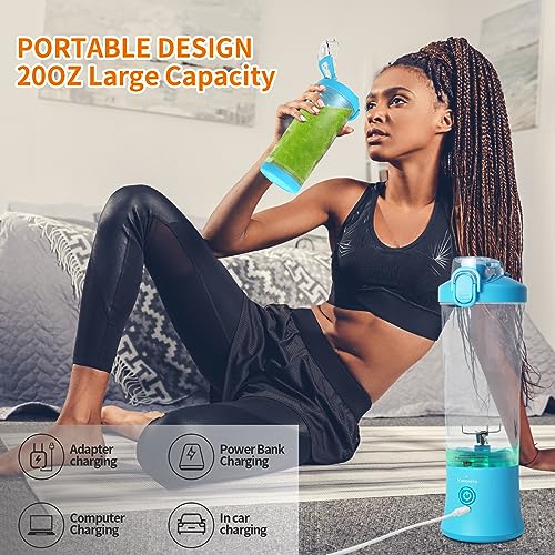 Portable Blender, Personal Size Blender for Shakes and Smoothies, Waterproof 20OZ USB Rechargeable Mini Blender Cup with 6 Sharper Blades 240W powerful Hand-held Blender for Kitchen/Home/Travel