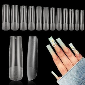 clear square nail tips, gel nail tips for acrylic nails professional，240pcs xl nail tips full matte full cover straight square nail tips, slightly c curve french nail tips use for nail extension