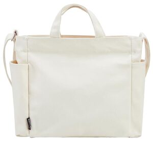 plusfeel canvas tote bag, stylish satchel bag lightweight cotton cross body top zipper closure handbags for women white