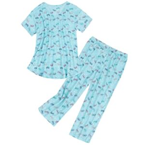 Women Summer Pajamas Soft Sleepwear Top with Capri Pants Ladies Short Sleeve Cotton Pajamas Sets Blue Butterfly X-Large