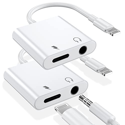 iPhone Headphone Adapter,2Pack [Apple MFi Certified] 2 in 1 Lightning to 3.5mm AUX Audio+Charger Splitter Dongle for iPhone Accessories Compatible with iPhone14/13/12/11/XS/XR/X 8/iPad,Support All iOS