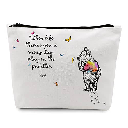 Lovely Bear Inspirational Quote Makeup Bag Travel Toiletry Bag Funny Motivational Gift for Women Best Friends Mom Daughter Graduation Wedding Mothers Day Birthday Rainy Day Play In The Puddles